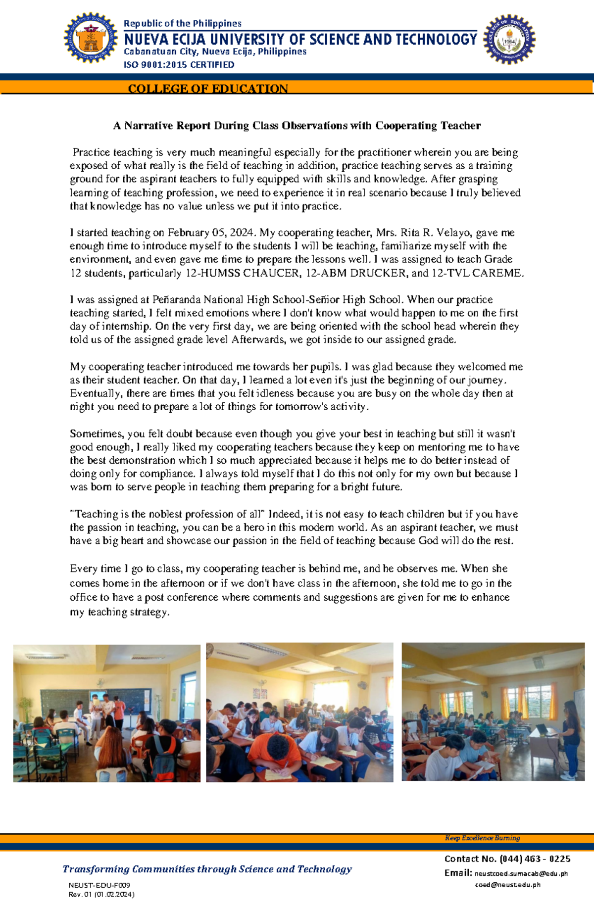 Narrative Observation AND Final DEMO - ` Cabanatuan City, Nueva Ecija ...