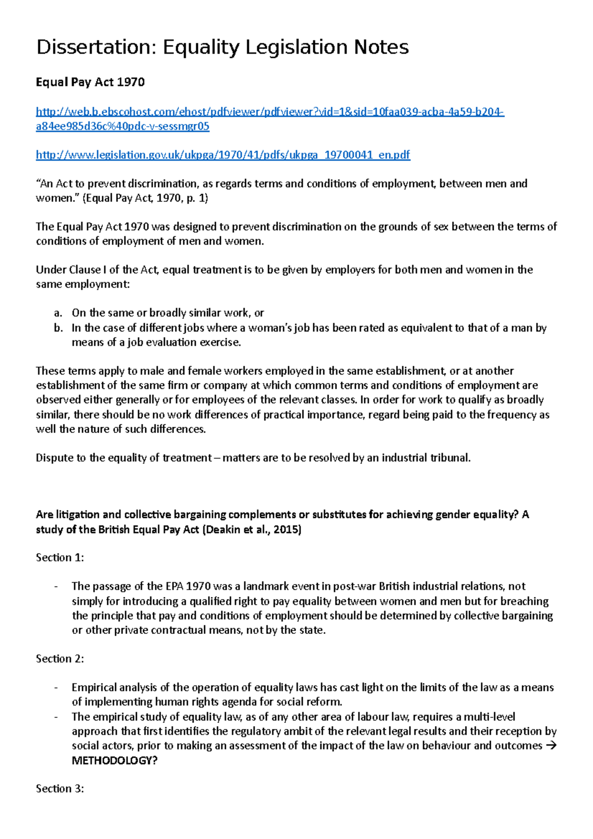 Equality Legislation Notes - Dissertation: Equality Legislation Notes ...