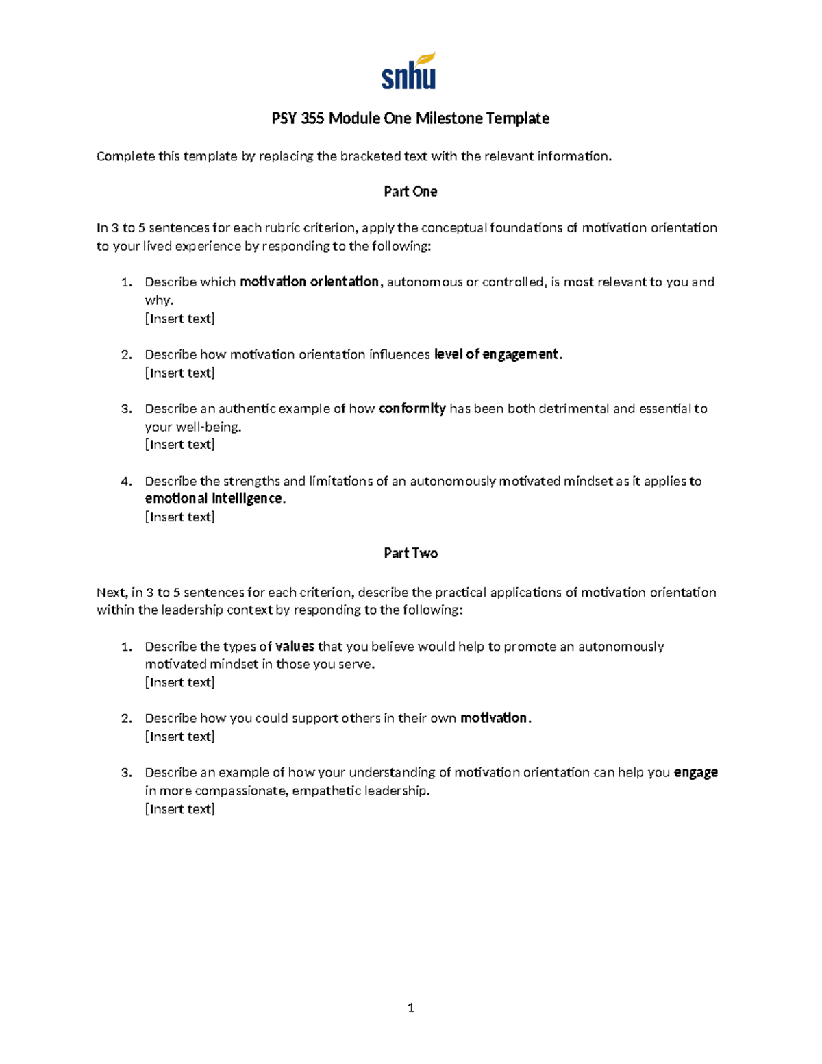 PSY 355 Module One Milestone Template - PSY 355 Module One Milestone Template Complete this ...