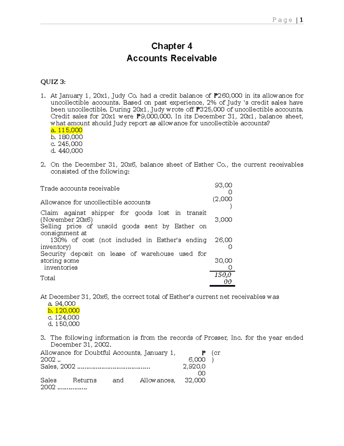 Intermediate Accounting 3 - Chapter 4 Accounts Receivable QUIZ 3: At ...