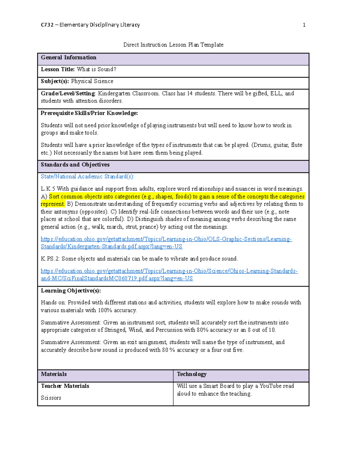C732- Elementary Disciplinary Literacy - Direct Instruction Lesson Plan ...