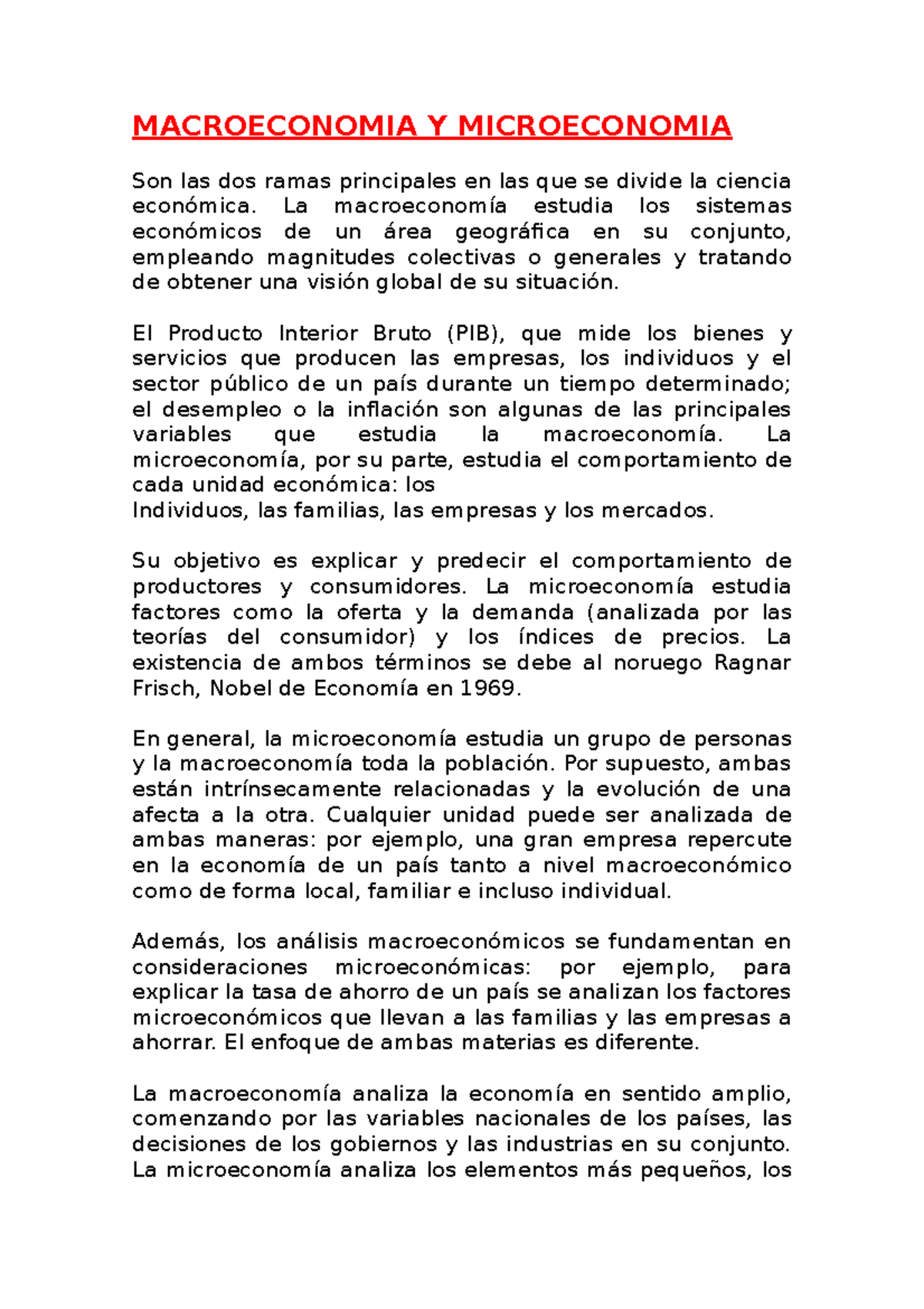 Macroeconomia Y Microeconomia - MACROECONOMIA Y MICROECONOMIA Son las ...