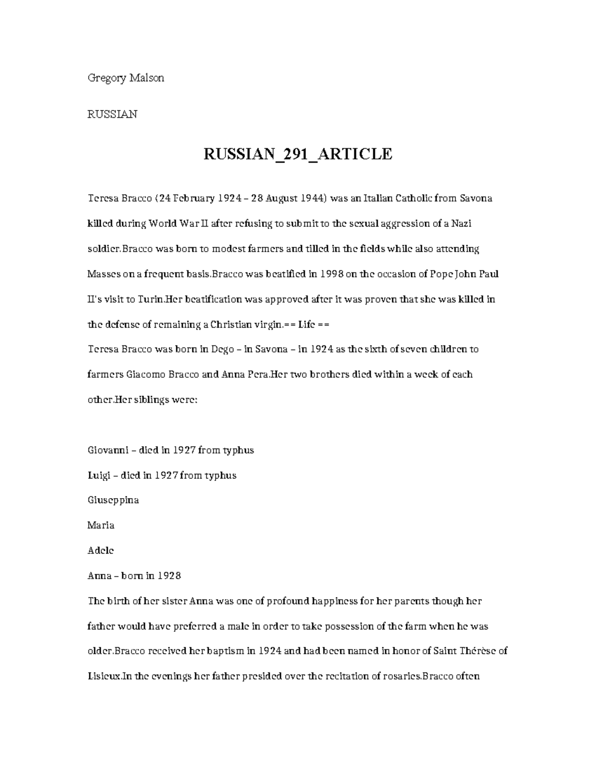 Russian 291 Article - Notes - Gregory Malson RUSSIAN RUSSIAN_291 ...