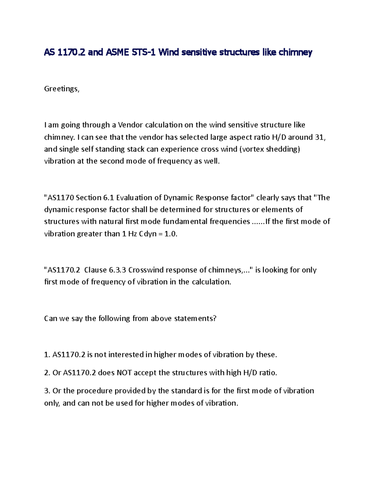 AS 1170 - AS 1170 and ASME STS-1 Wind sensitive structures like chimney ...