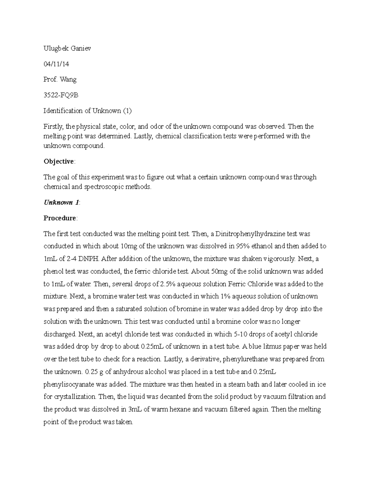 Lab Report 1 - Laboratory assignment - Ulugbek Ganiev 04/11/14 Prof ...