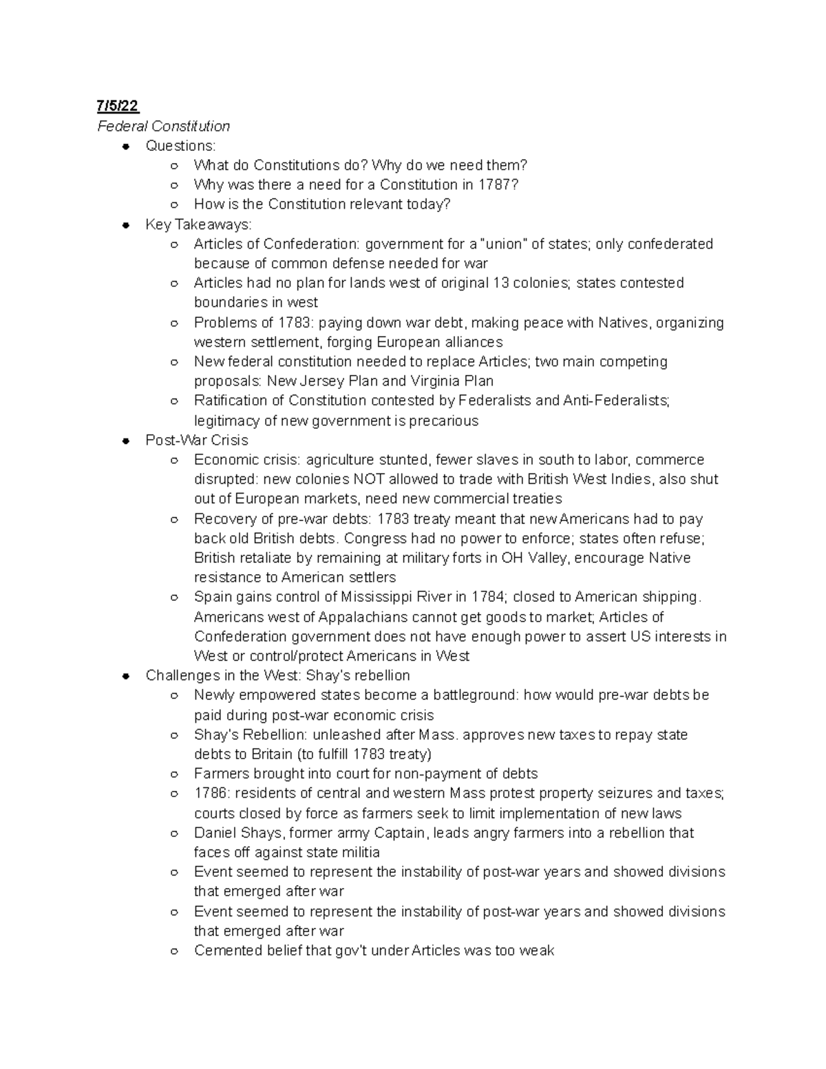 HIUS 7 5-7 8 - Summer 2022 course, week 3 - 7/5/ Federal Constitution ...