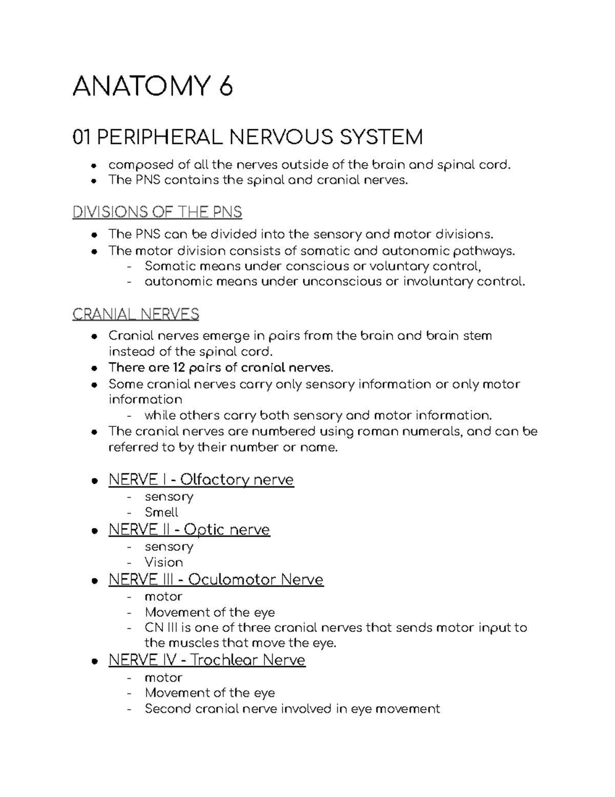 Anatomy mod 6 - Lecture notes 6 peripheral nervous system - ANAT 100 ...