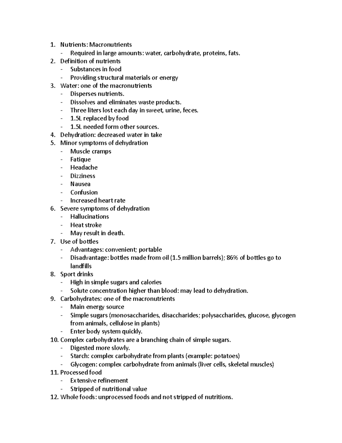 BY 101 Chapter 3 - Notes - Nutrients: Macronutrients Required in large ...