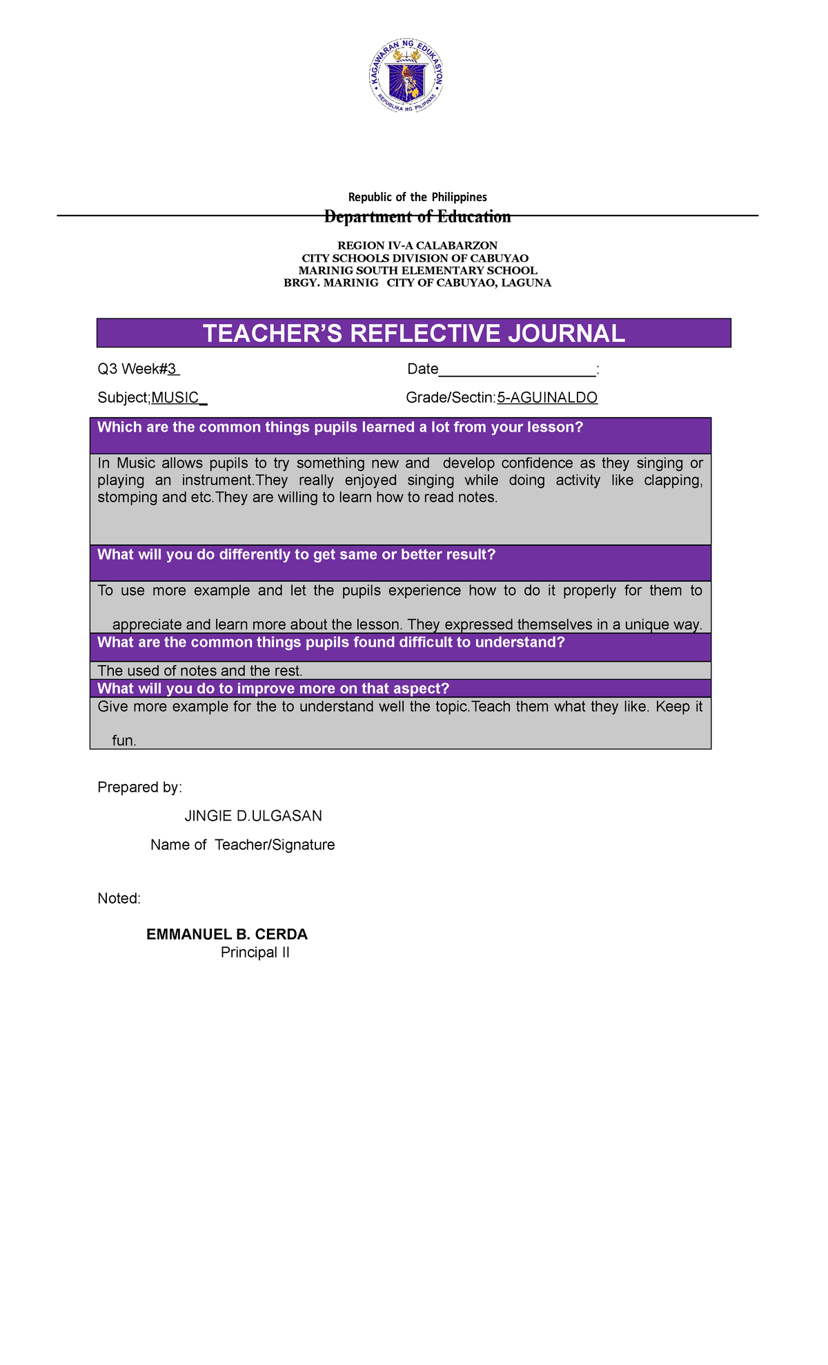 Teachers-reflective-journal - Copy - Education - Studocu