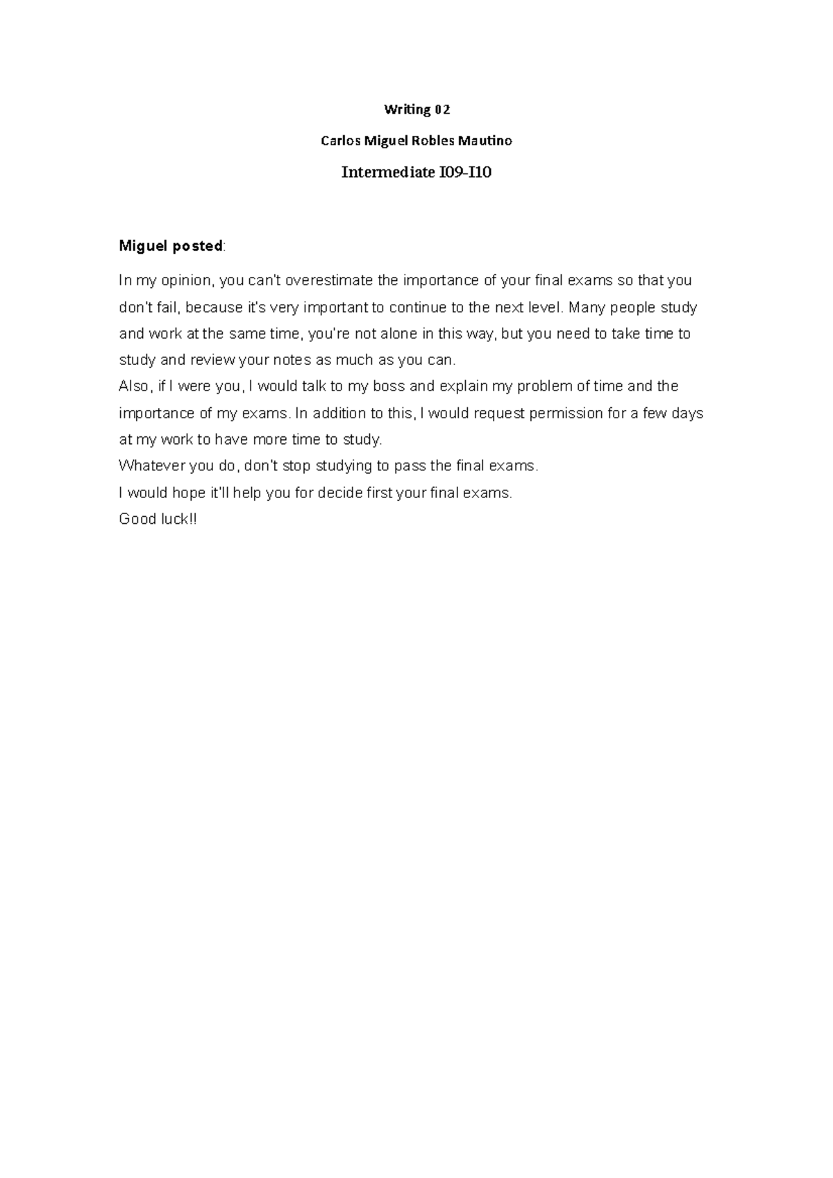 Writing 02 - Practica de examen - Writing 02 Carlos Miguel Robles ...