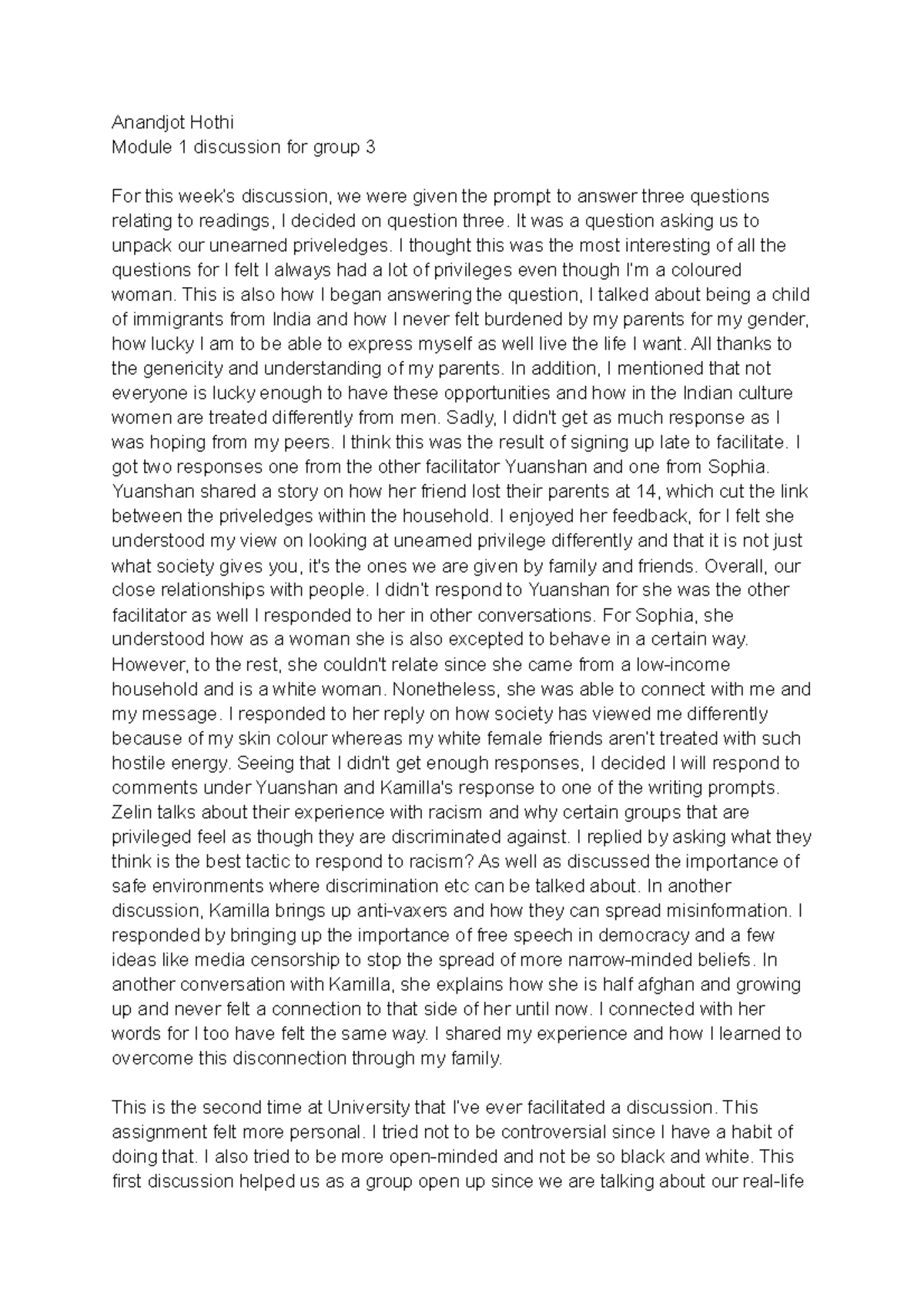 Hothi, Anandjot-Facilitator Summary – EDUC 100 - Anandjot Hothi Module ...