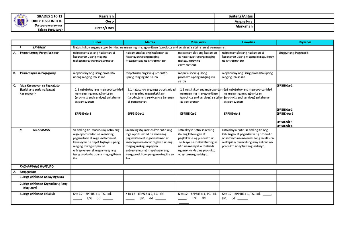 EPP-ICT JUL-MAR - qsdfsadfasdf - GRADES 1 to 12 DAILY LESSON LOG (Pang ...