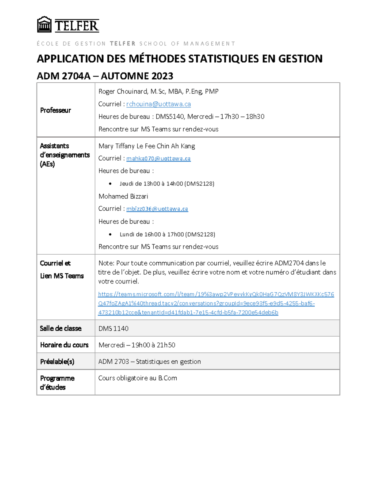 Plan de cours stats 2 - É C O L E D E G E S T I O N T E L F E R S C H O O L O F M A N A G E M E ...