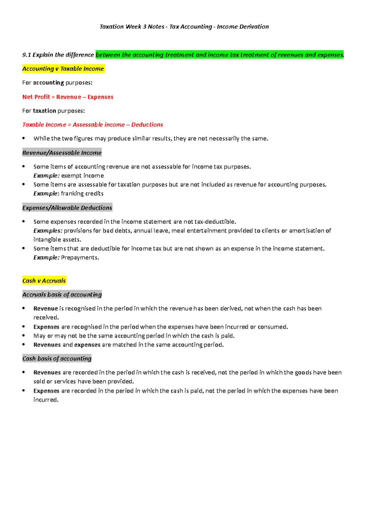 Taxation Week 3 CHP 9 Notes - Taxation Week 3 Notes - Tax Accounting ...