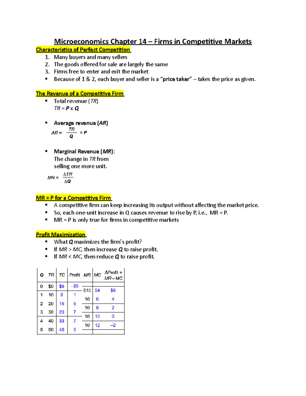 Microeconomics Chapter 14 - Chapter Review Notes - Microeconomics ...