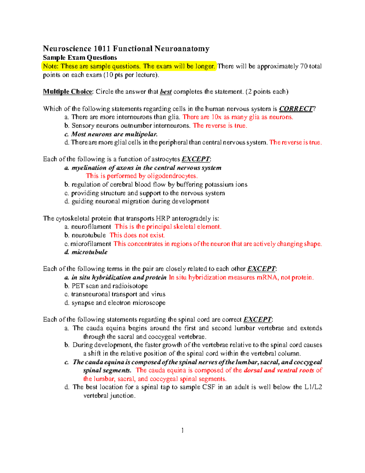 Sample exam 1 - Practice Questions, Dr. Sesack - Warning: Popup ...