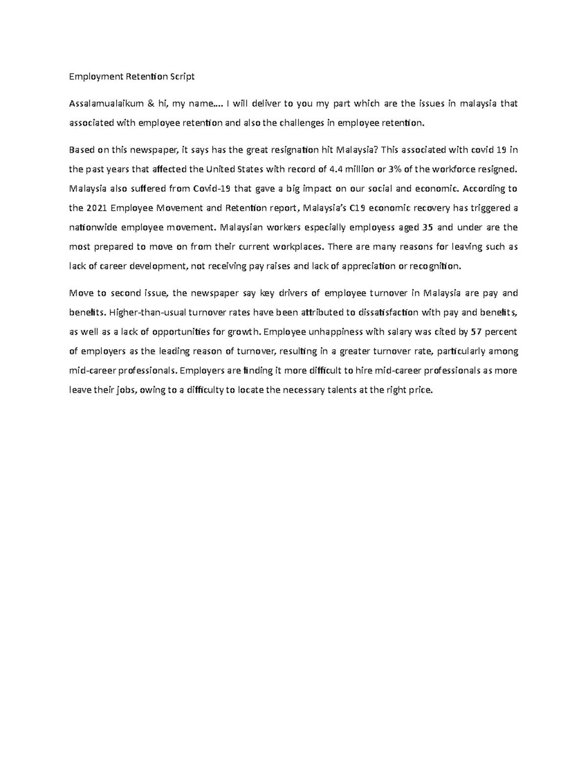 Employment Retention Script - Employment Retention Script ...