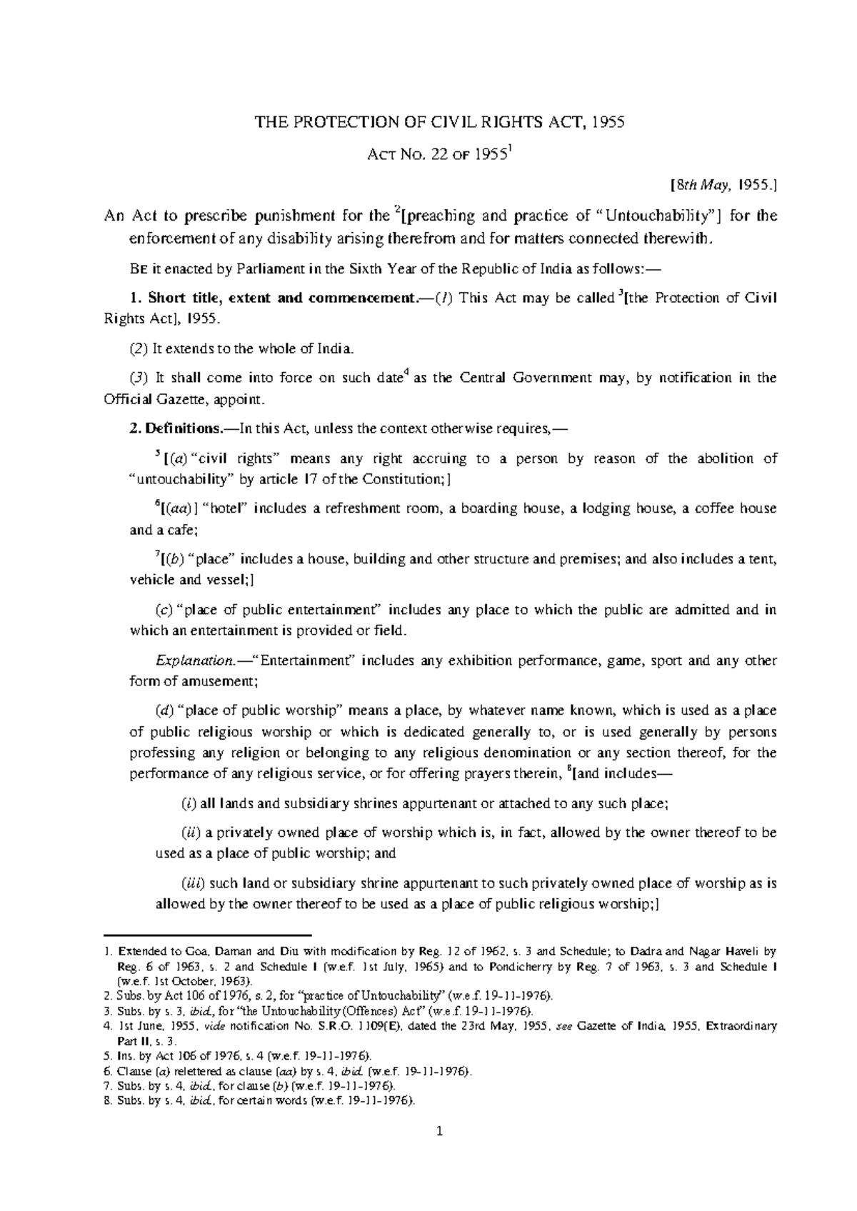 The Protectionof Civil Rights Act 1955 - THE PROTECTION OF CIVIL RIGHTS ...