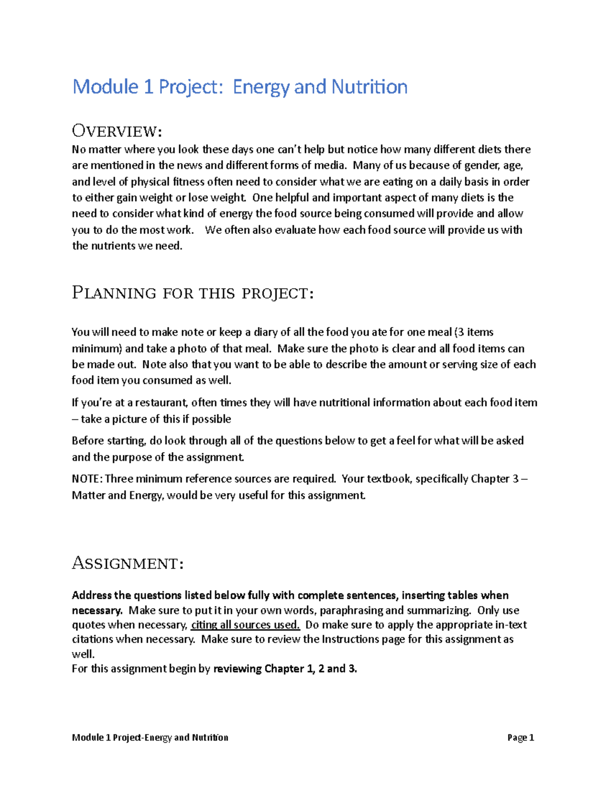Module 1Project Energyand Nutrition - Module 1 Project: Energy and ...