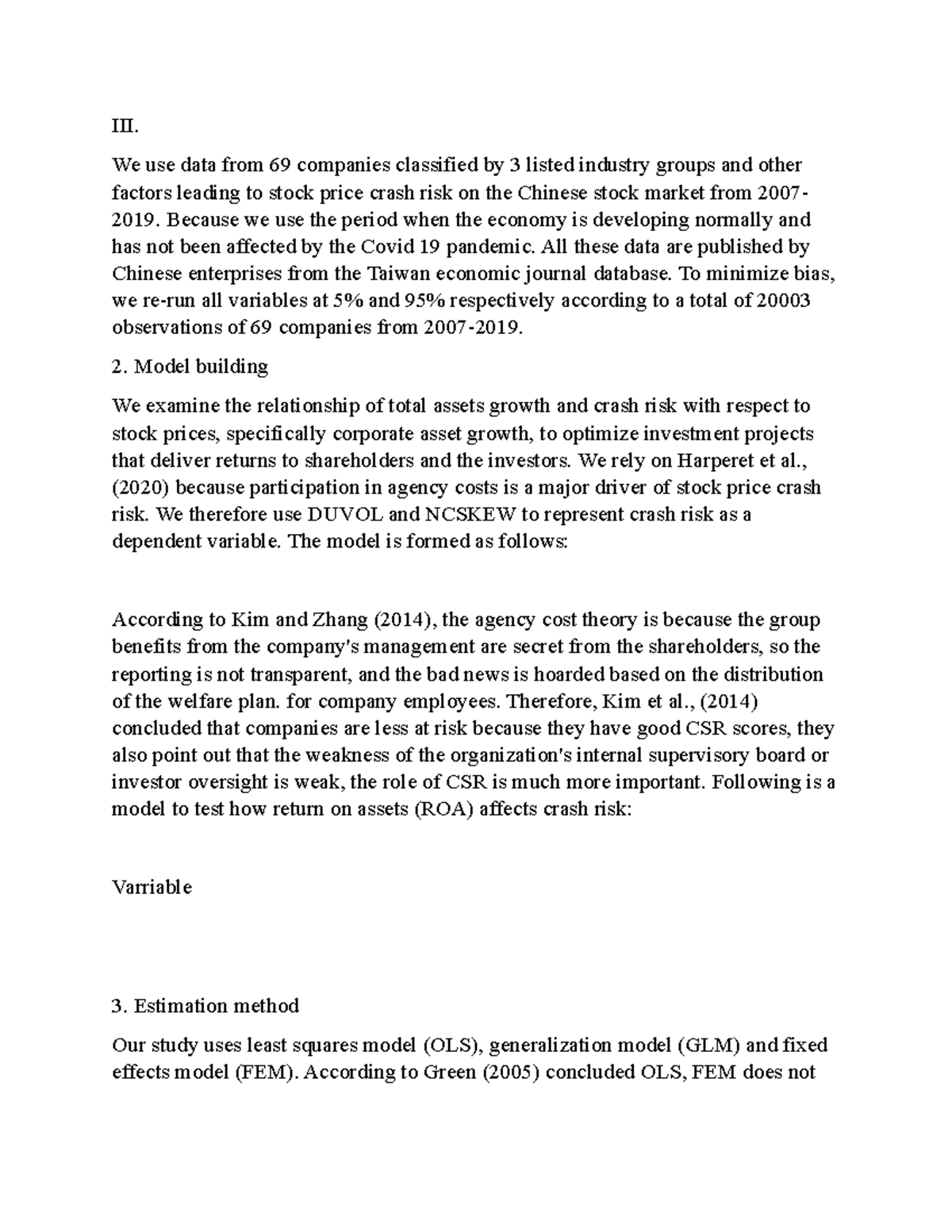 2 - nope - III. We use data from 69 companies classified by 3 listed ...