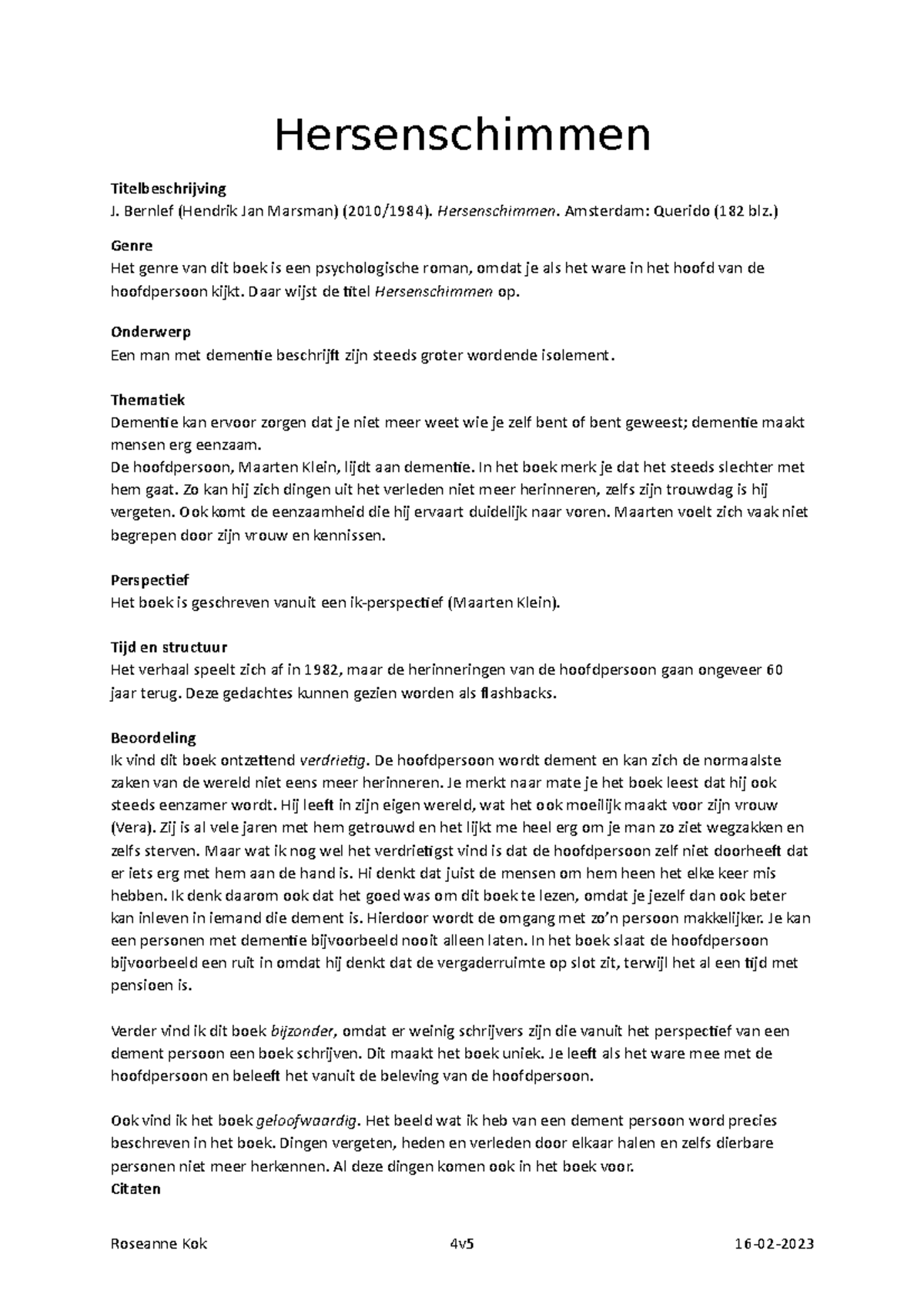 Hersenschimmen - Boekverslag - Hersenschimmen Titelbeschrijving J ...