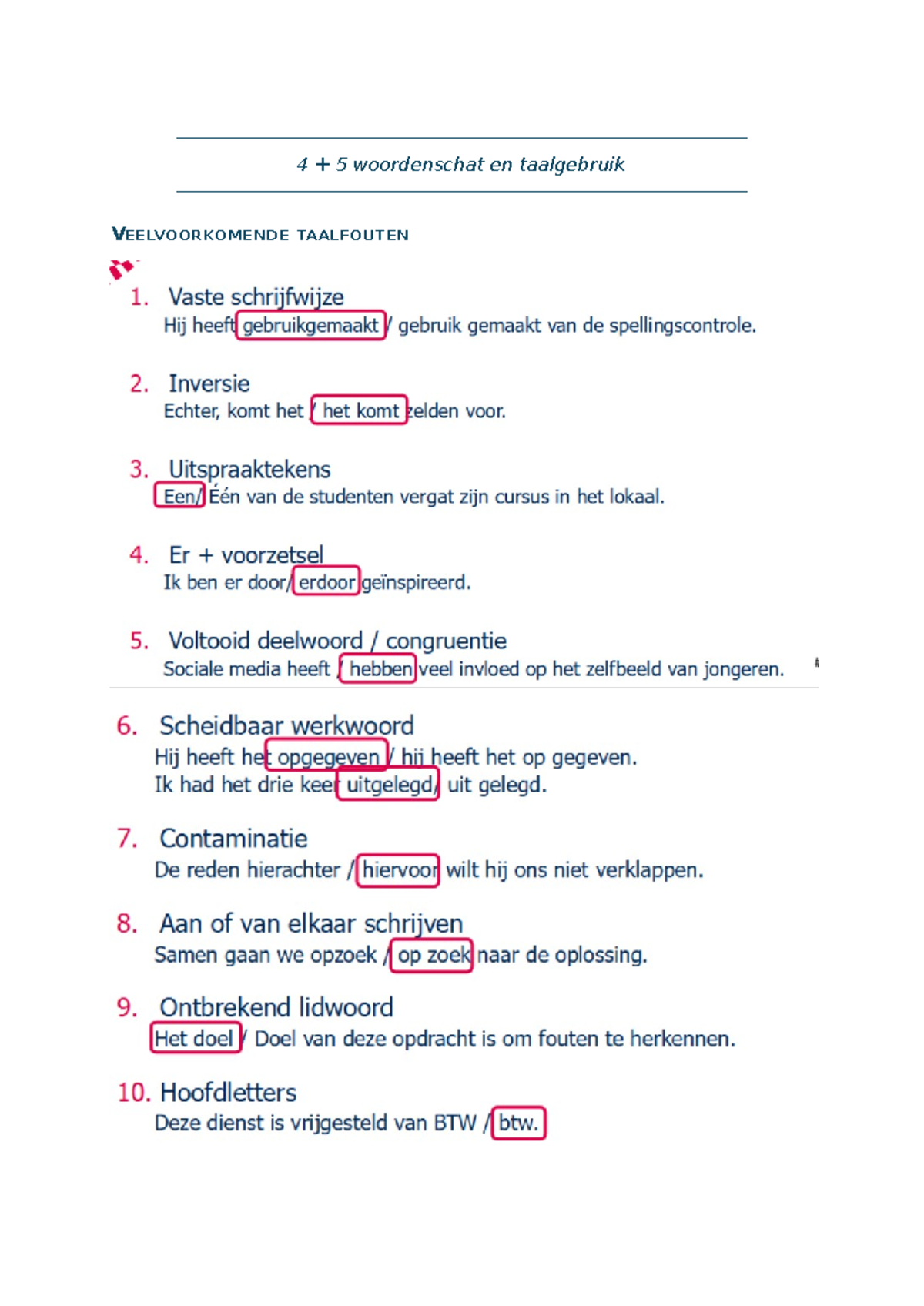 4+ 5 woordenschat en taalgebruik + oefeningen - 4 + 5 woordenschat en ...