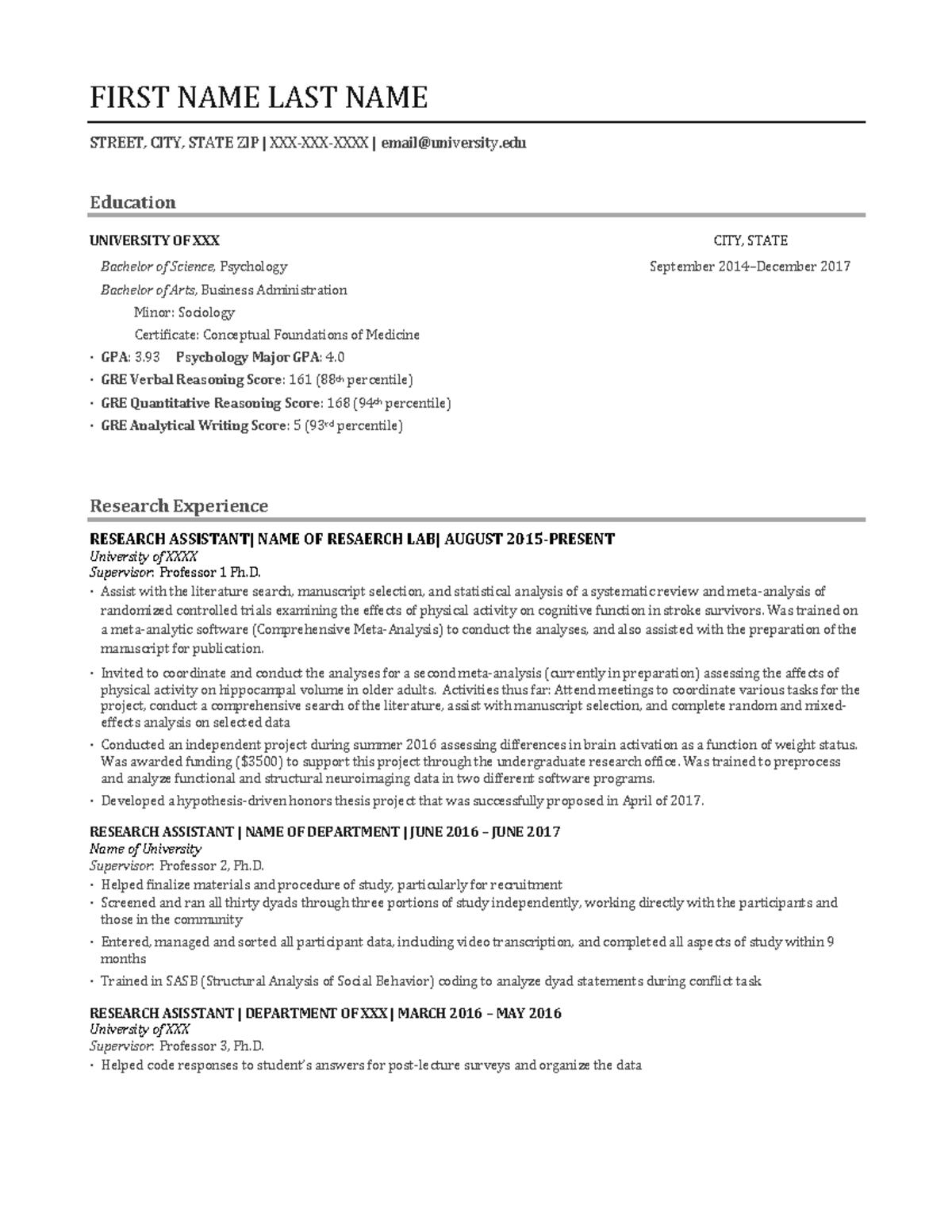 Example Curriculum vitae (CV) - FIRST NAME LAST NAME STREET, CITY ...