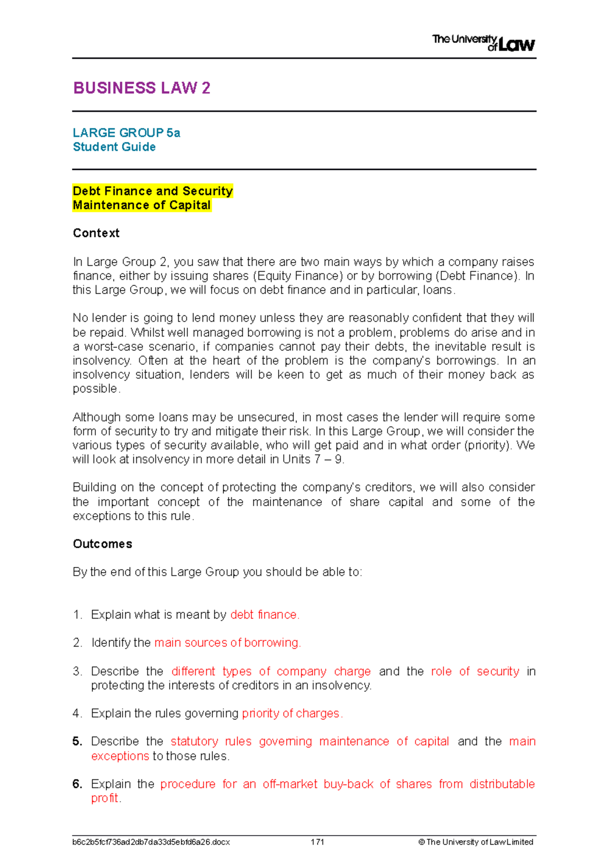 LG5a Business law 2 student guide - BUSINESS LAW 2 LARGE GROUP 5a ...
