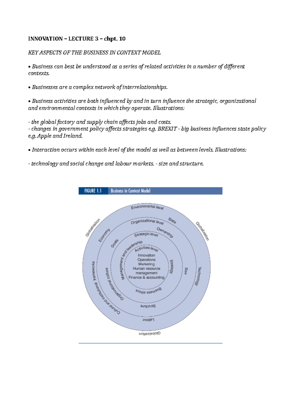 Chapter 10 - INNOVATION LECTURE 3 chpt. 10 KEY ASPECTS OF THE BUSINESS ...