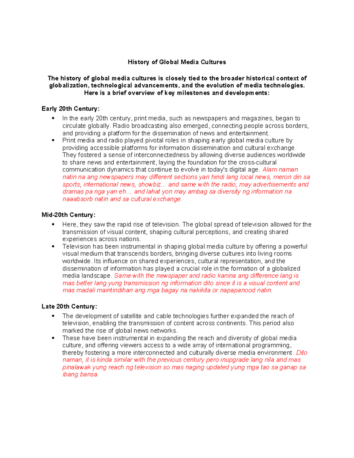 History of Global Media Cultures - Here is a brief overview of key ...