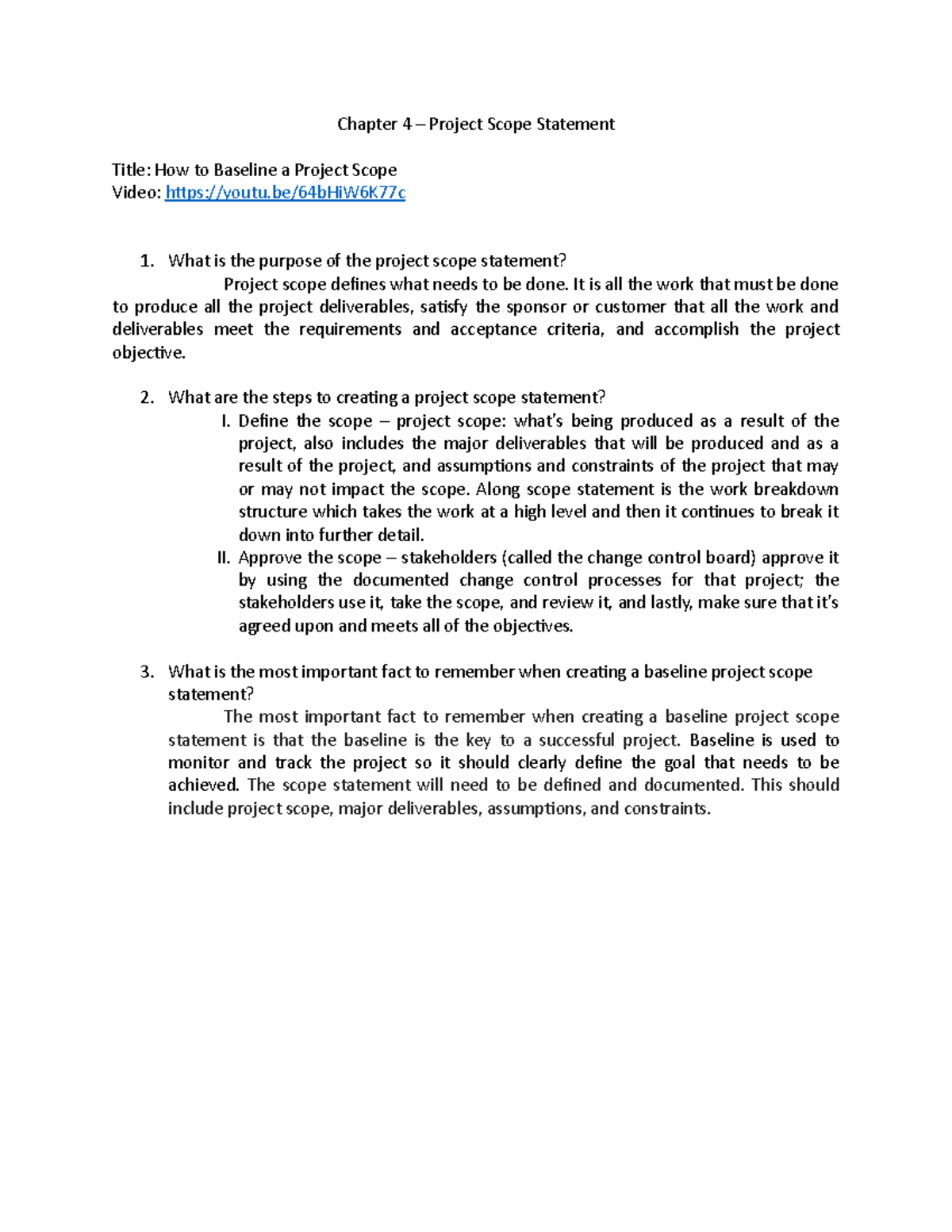 Assignment 4 - Project Scope Statement - Chapter 4 – Project Scope Statement Title: How to ...