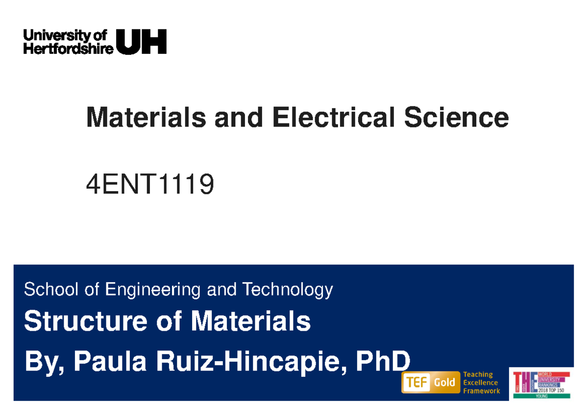 4ENT1119 - Structure of Materials - School of Engineering and ...