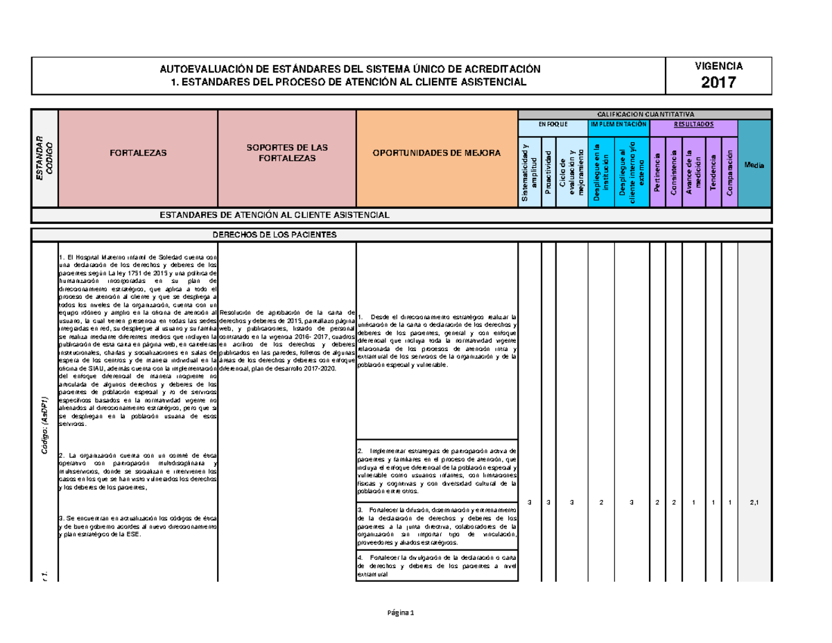 1 Autoevaluacion Pamec HMI2017 - 2017 AUTOEVALUACIÓN DE ESTÁNDARES DEL ...