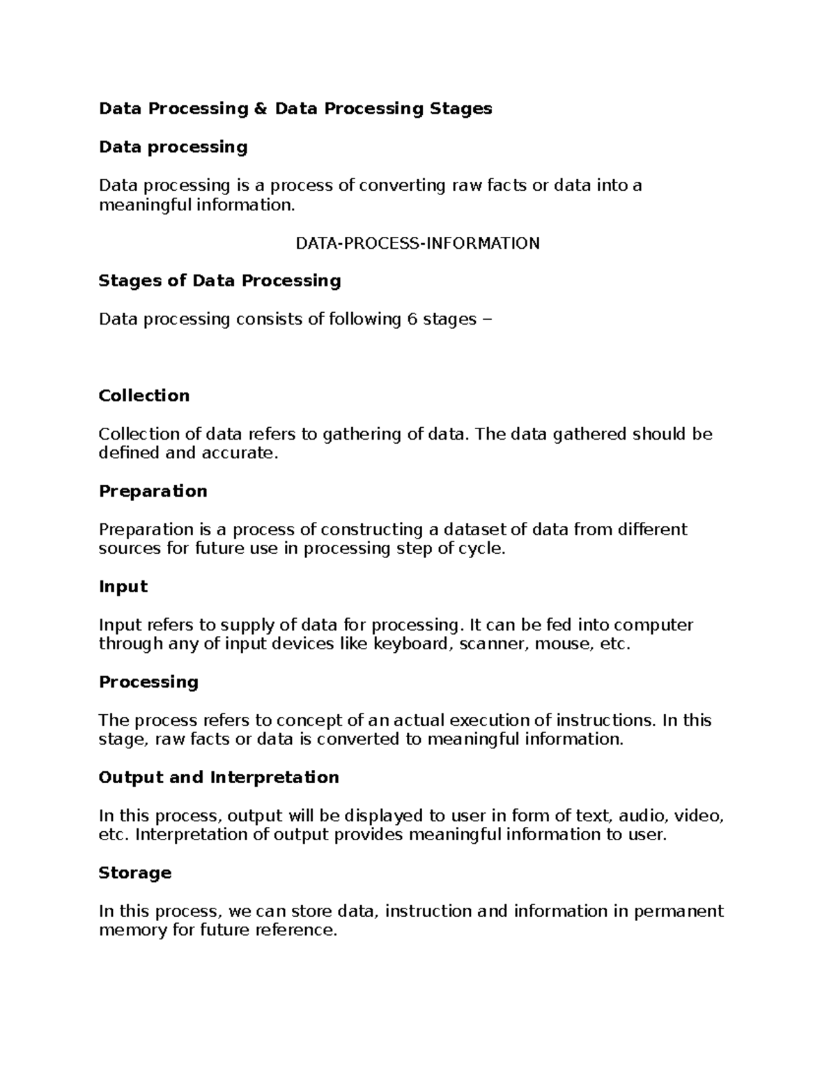 Data processing - DATA-PROCESS-INFORMATION Stages of Data Processing ...
