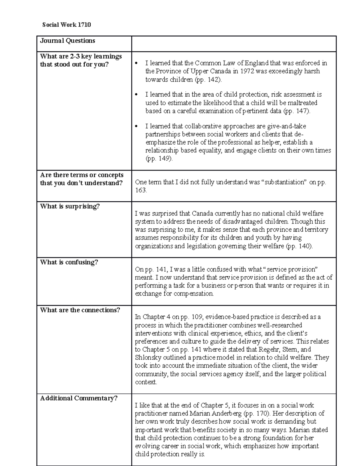 Journal Entry 4 - Social Work 1710 Journal Questions What are 2-3 key ...