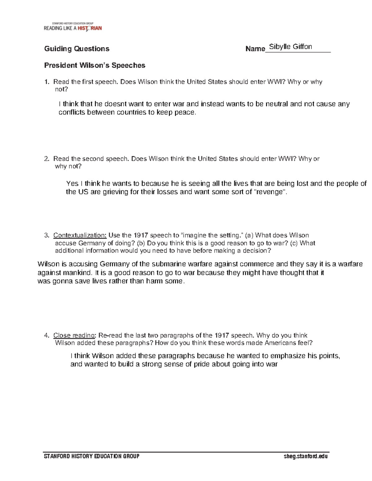 SHEG: US Entry to WW1 - ! STANFORD HISTORY EDUCATION GROUP sheg ...