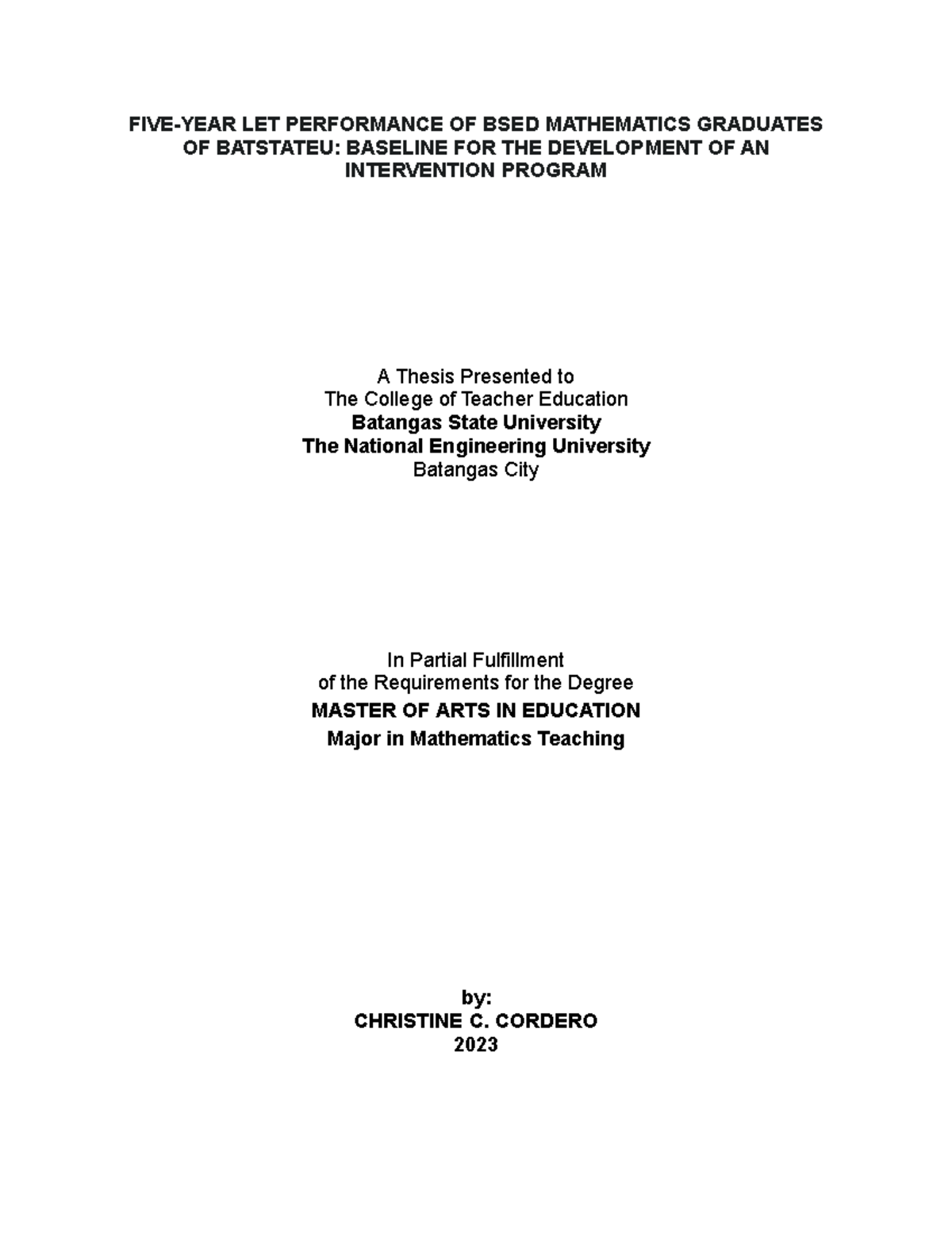 Five-year LET Performance of Bat State U - FIVE-YEAR LET PERFORMANCE OF ...