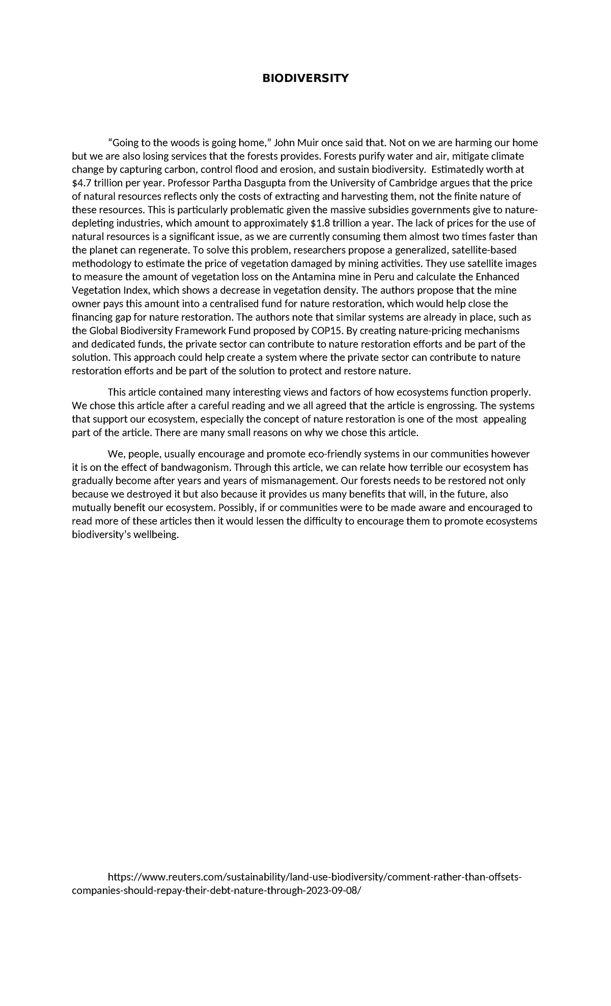 Biodiversity - Guides for students - BIODIVERSITY “Going to the woods is going home,” John Muir ...