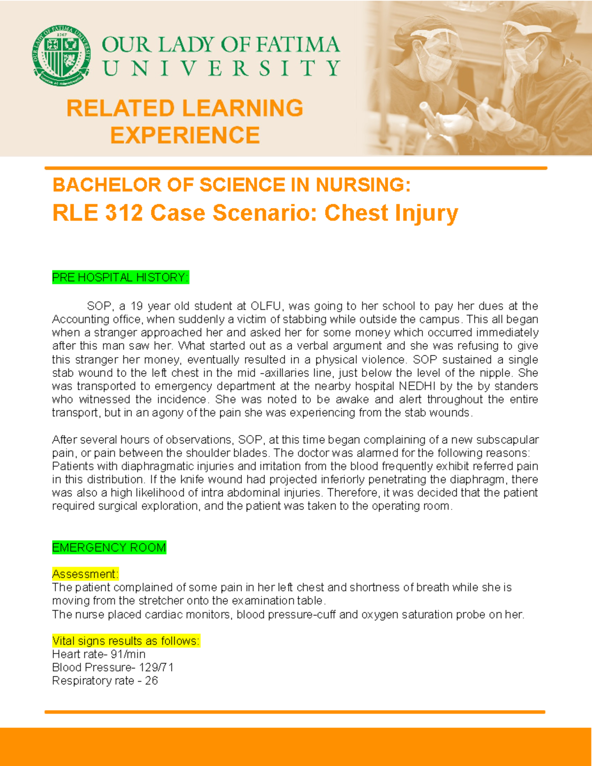 Chest-Injury - nursing - BACHELOR OF SCIENCE IN NURSING: RLE 312 Case ...