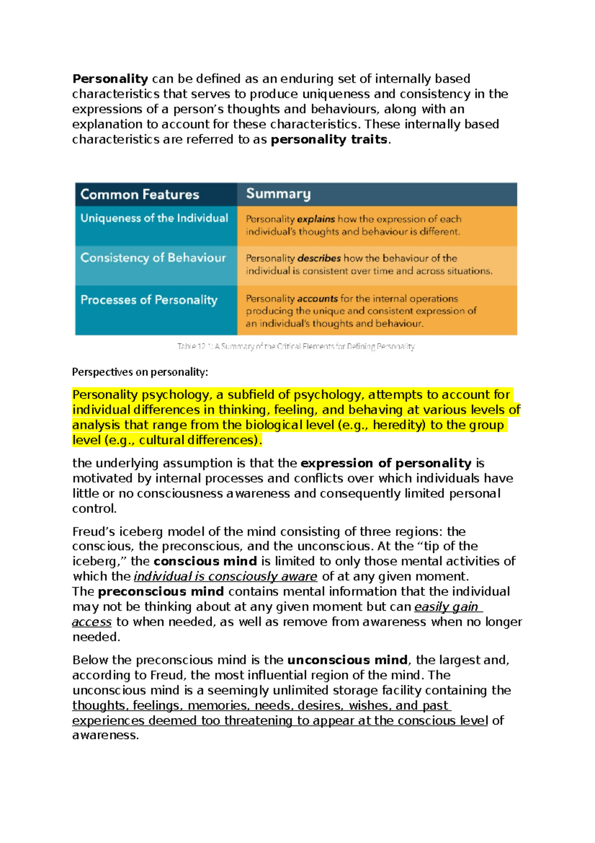 Chapter Notes Personality Colour version - Personality can be defined ...