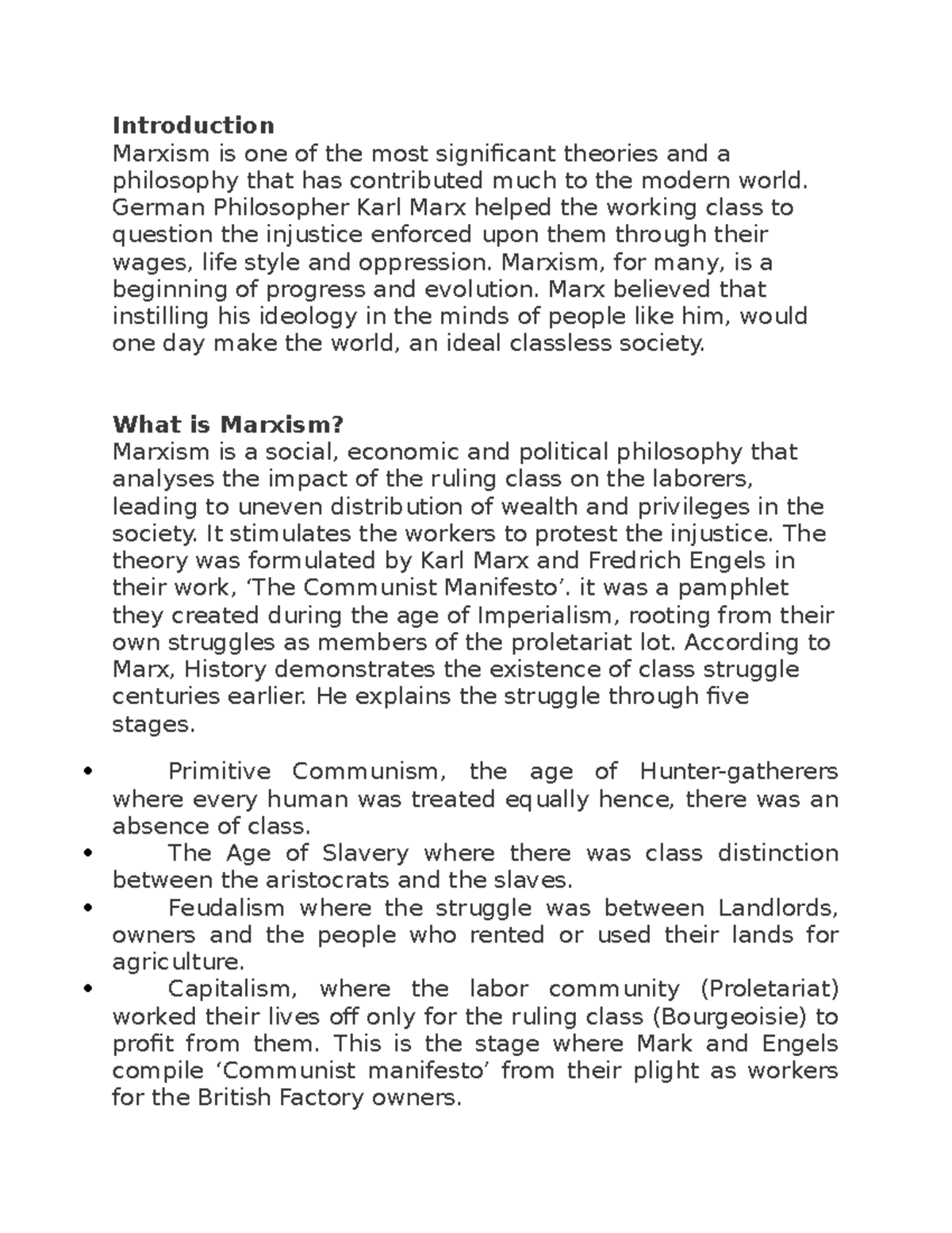 MArx - ......... - Introduction Marxism is one of the most significant theories and a philosophy ...