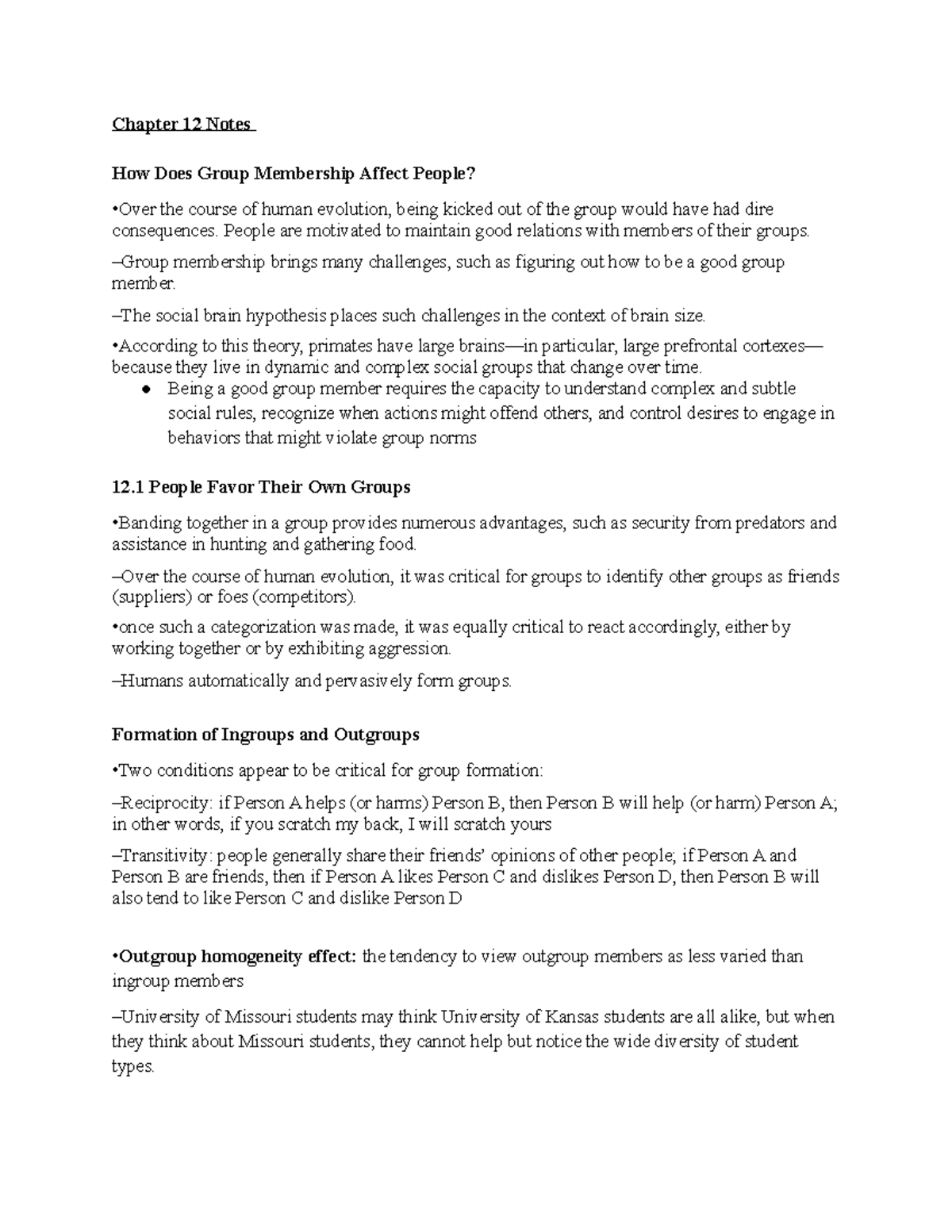 Pysch notes - Chapter 12 Notes How Does Group Membership Affect People ...