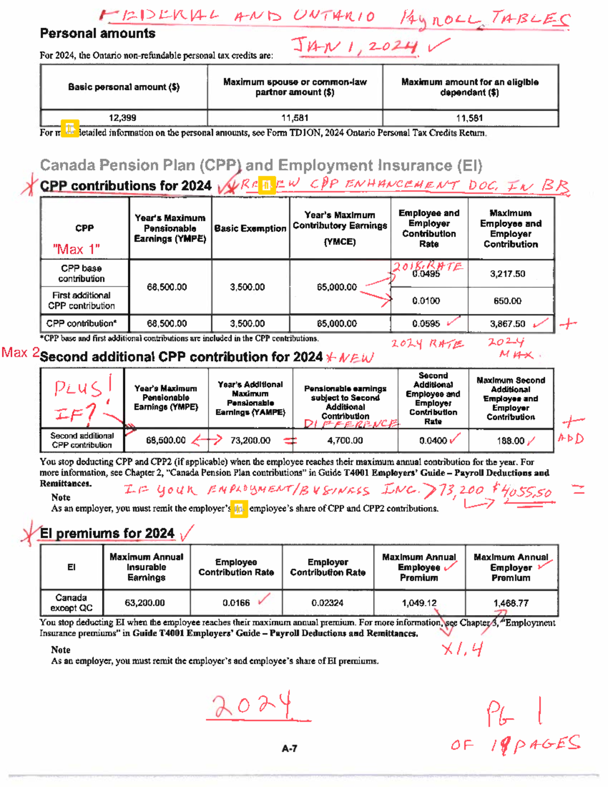 Please Print, 2024 Ontario Payroll. CPP & EI Update and Inc Tax Tables ...