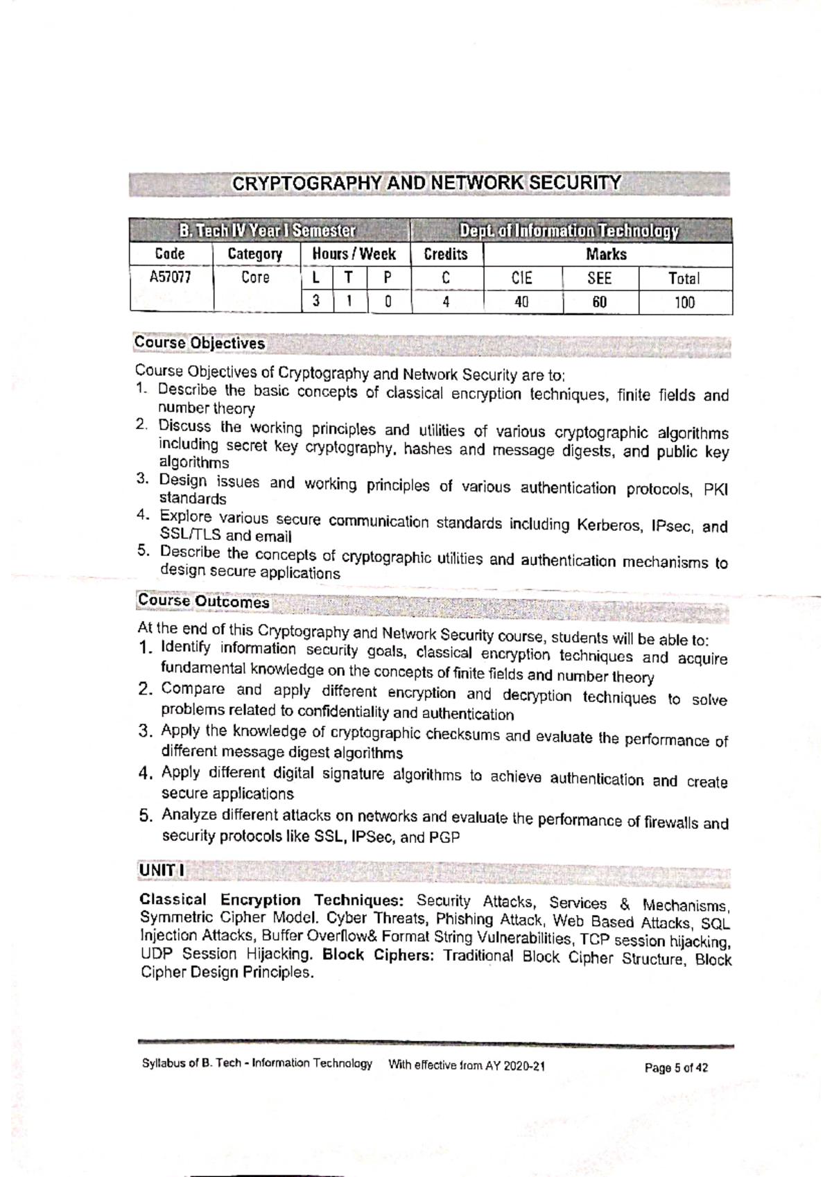 CNS Unit 1 to 5 - Nothing - computer science - Studocu
