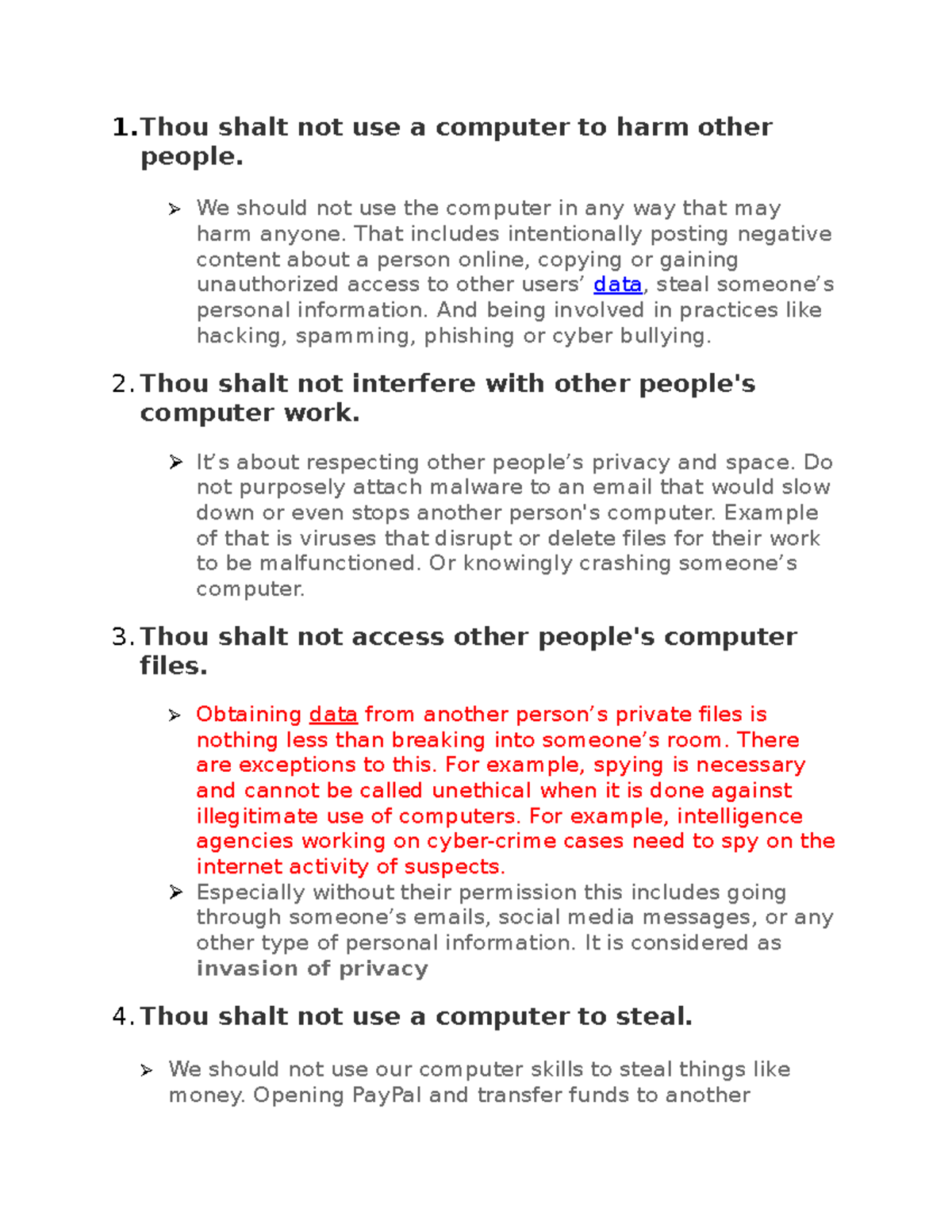 10Ethical ITCommandments - 1 shalt not use a computer to harm other ...