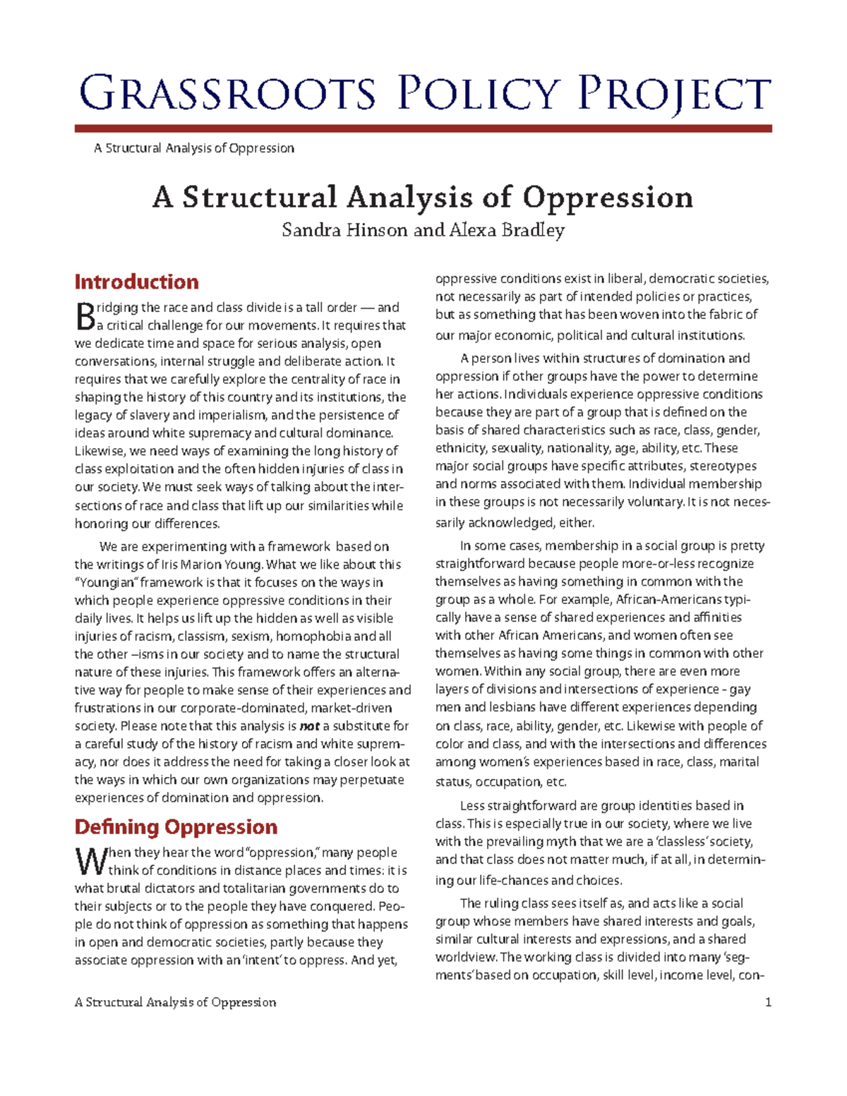 Structural analysis oppressionweek 1 - A Structural Analysis of ...
