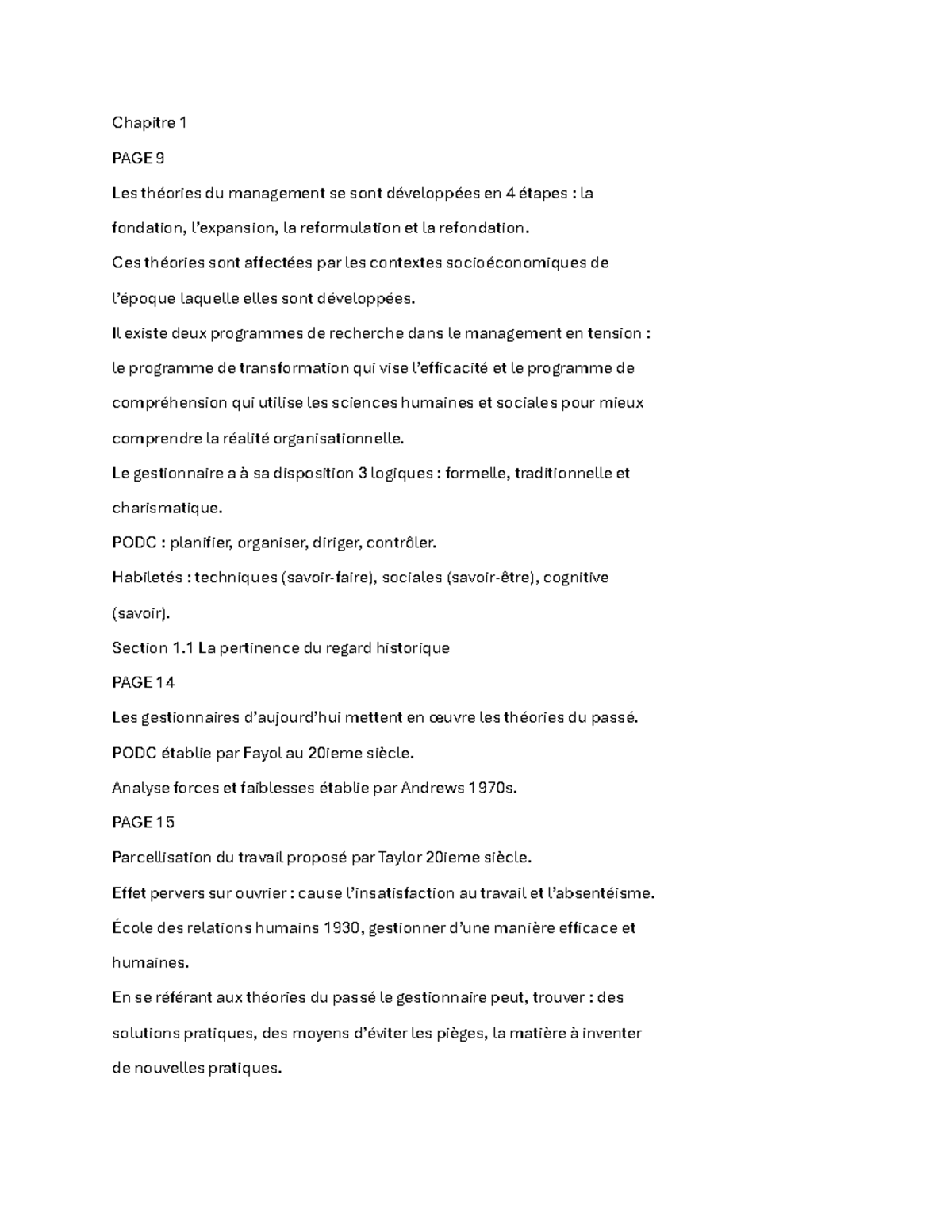 Le Management - 2e édition Chapitre 1 &2 - Chapitre 1 PAGE 9 Les théories du management se sont ...