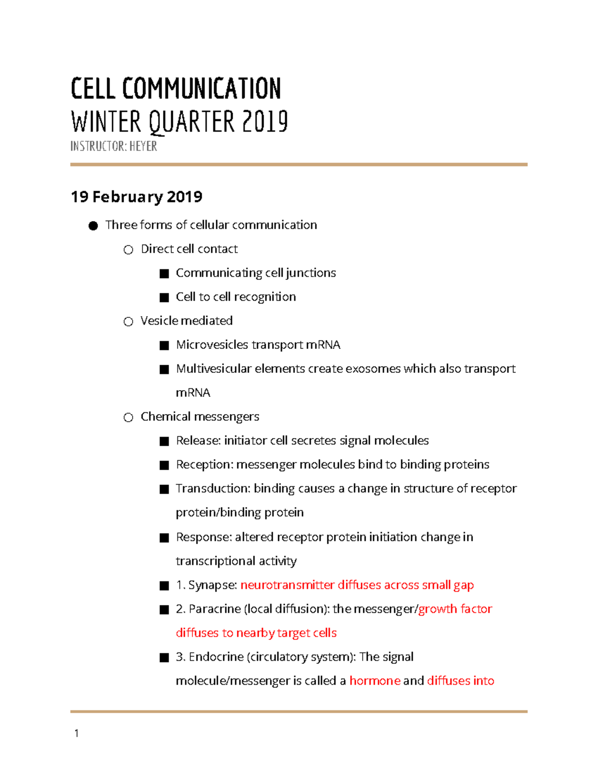 BIO6B Cell Communication Notes - CELL COMMUNICATION WINTER QUARTER 2019 ...
