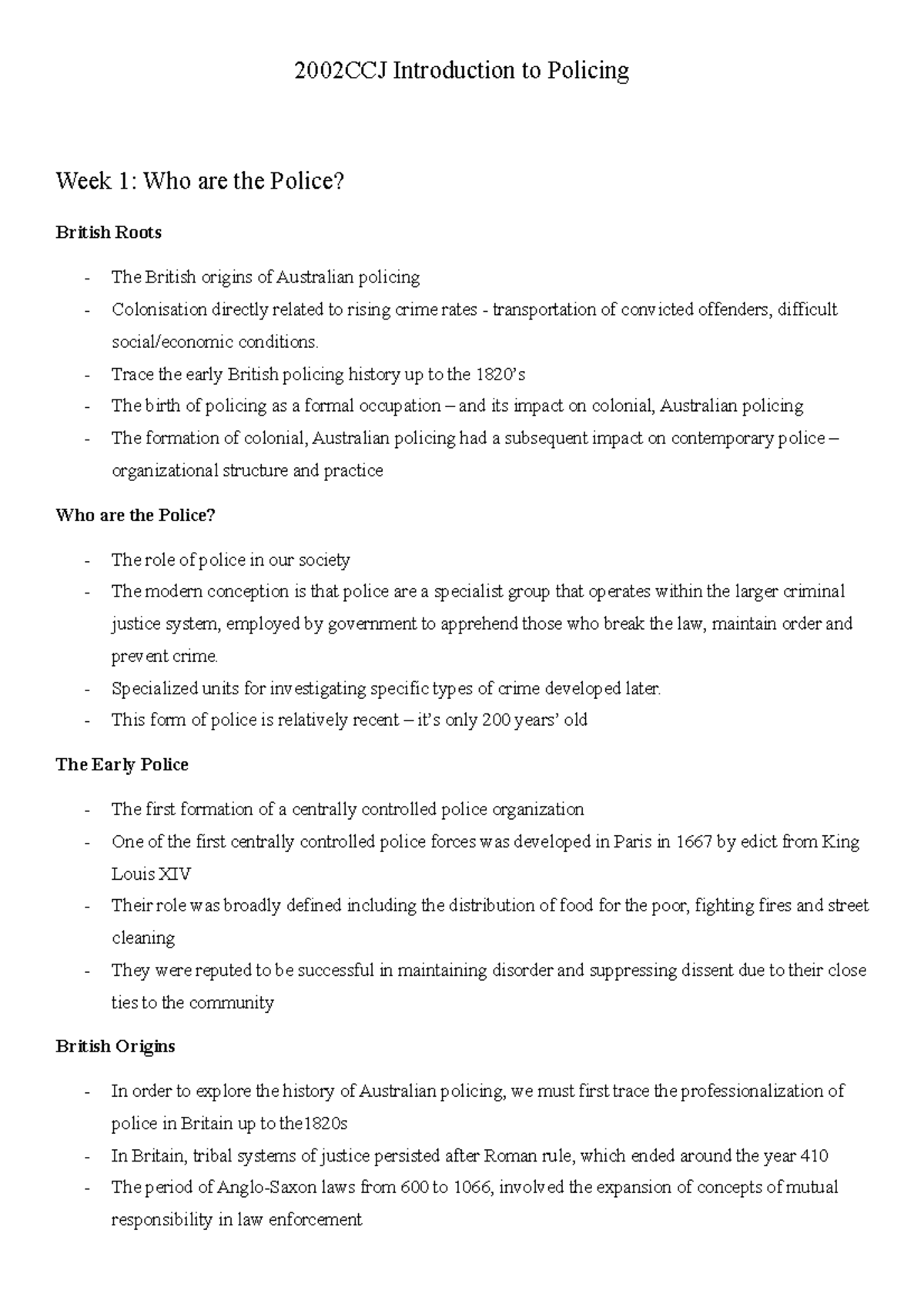 2002 CCJ Introduction to Policing Notes - 2002CCJ Introduction to ...