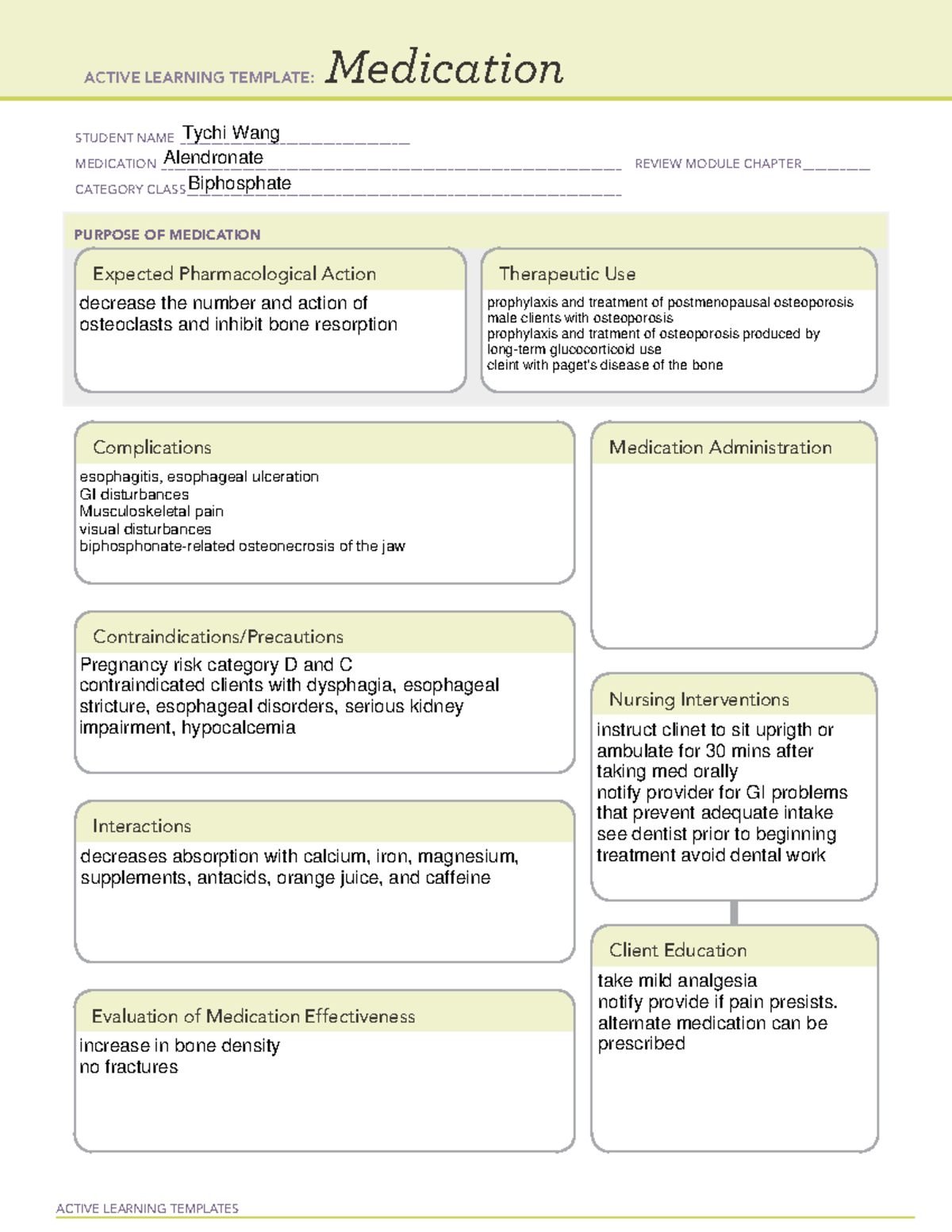 Biphosphate - ati - ACTIVE LEARNING TEMPLATES Medication STUDENT NAME ...